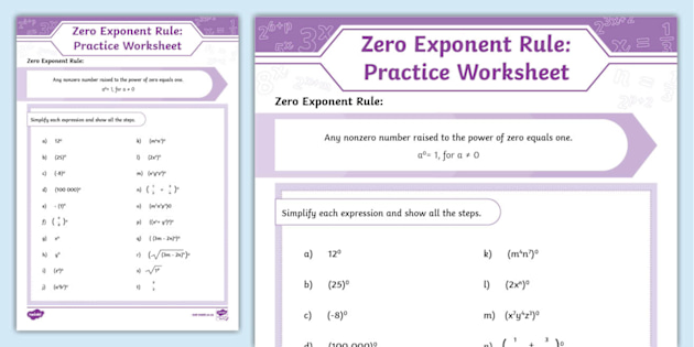 Exponent Laws Worksheet