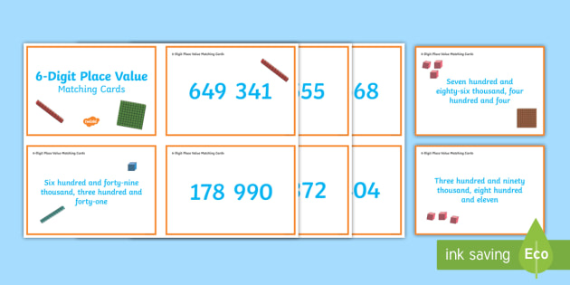 6-Digit Place Value Matching Cards Challenge Cards