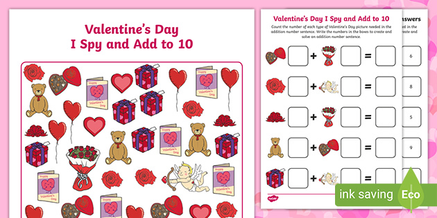 👉 Valentine's Day I Spy and Add to 10 (teacher made)