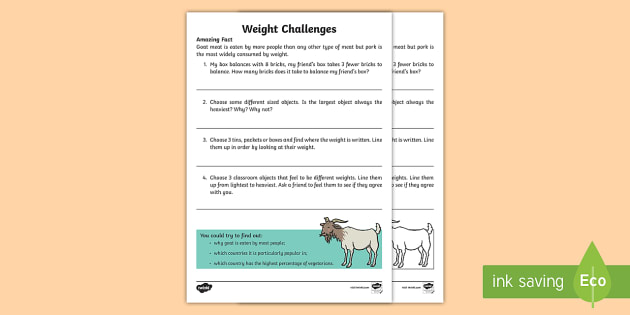 Amazing Fact a Day Weight Challenges Worksheet / Worksheet