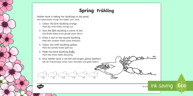 Spring Colouring Worksheet English/German
