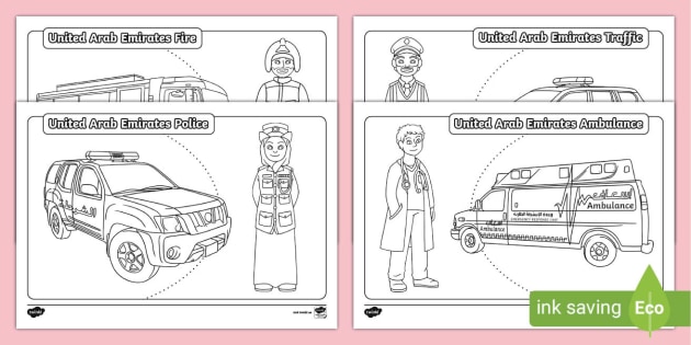 UAE Emergency Services Colouring Sheets (Teacher-Made)