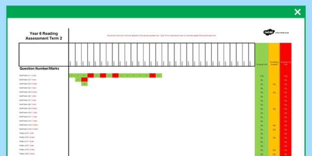 Year 6 Term 2 Reading Assessment Spreadsheet (teacher made)