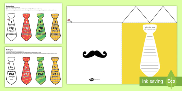 Father's Day Flap Tie Card Craft English/Portuguese - Fathers Day Flap Tie