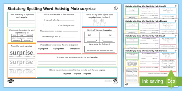 Year 3 and 4 Statutory Spelling Words Activity Mat Pack 20