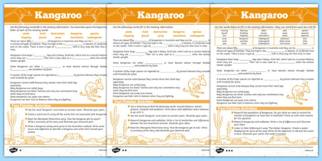 Australian Animals Years 3-6 Kangaroo Differentiated Cloze Passage ...