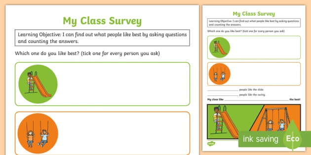 My Class Survey Slide or Swings Worksheet