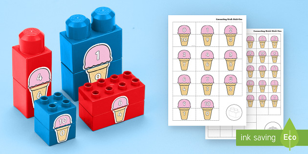 Ice Cream Number Bonds to 10 Matching Connecting Bricks Game