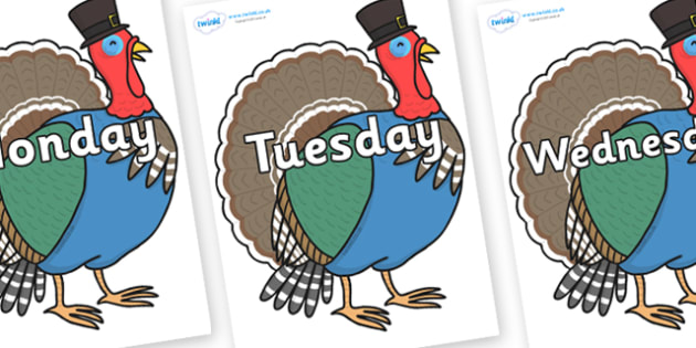 FREE! - Days of the Week on Turkey Lurky (teacher made)