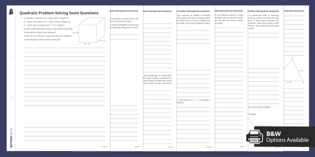 👉 Quadratic Problem Solving Exam Questions (teacher made)
