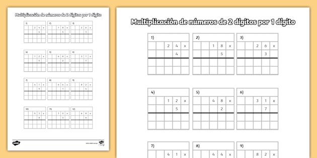 Hojas De Trabajo De Multiplicación De 3 Dígitos Por 1 Dígito