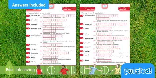 English Football Teams Word Jumble - AL - (teacher made)