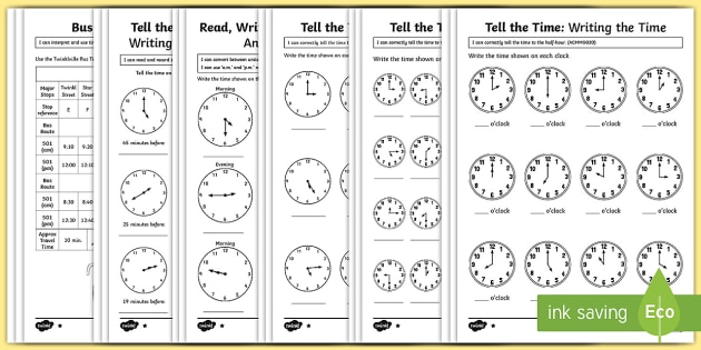 Tell and Write the Time Differentiated Worksheet / Worksheets Resource Pack