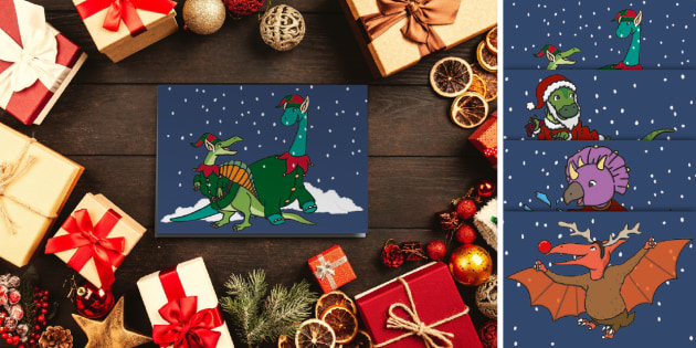 Christmas Dinosaurs Cards | Twinkl Party