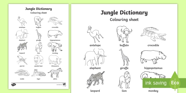 Jungle Dictionary Colouring Sheet (teacher made)
