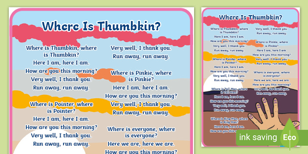 Where Is Thumbkin? Nursery Rhyme Display Poster