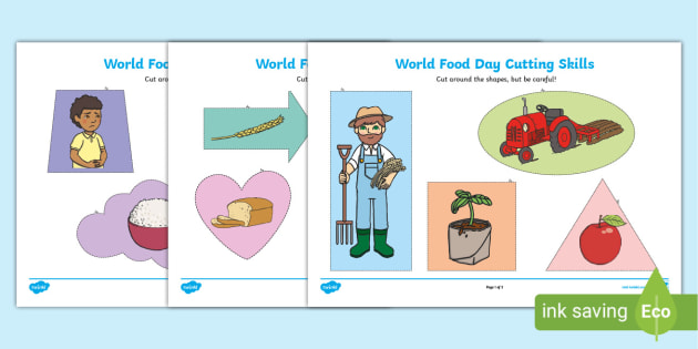 World Food Day Cutting Skills Worksheet (teacher made)