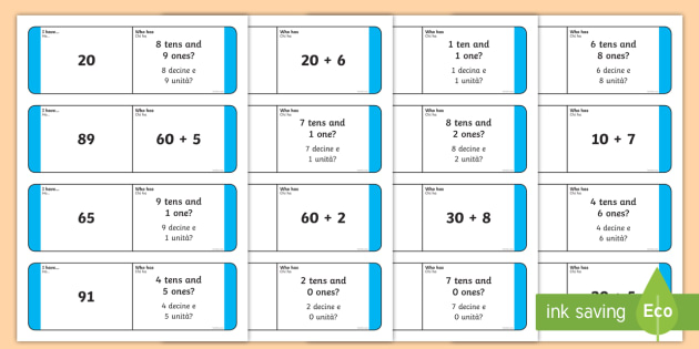 Place Value Loop Cards 2 Digits English/Italian - Place Value Loop Cards 2