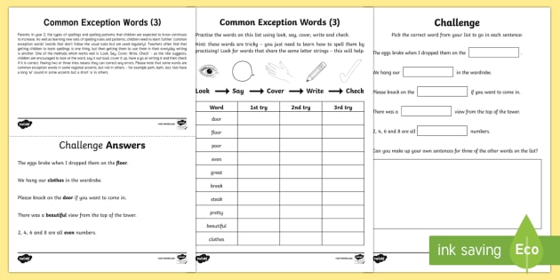 Year 2 Spelling Practice Common Exception Words (3) Worksheet
