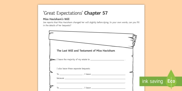 Great Expectations Chapter 57: Miss Havisham's Will Worksheet / Worksheet