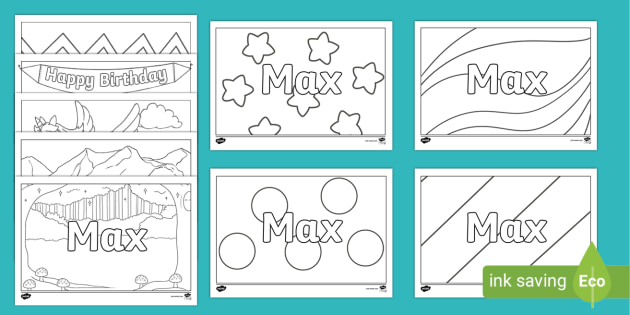 Max Name Simple Colouring Activity Sheets