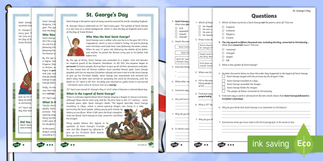 UKS2 St. George's Day Differentiated Differentiated Reading Comprehension