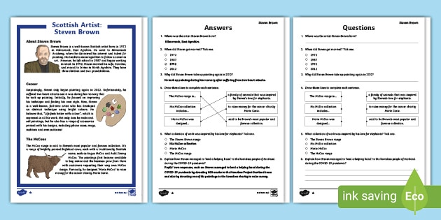 Scottish Artist Steven Brown Differentiated Reading Comprehension Activity