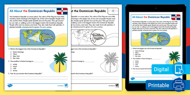 First Grade All About the Dominican Republic Reading Passage Comprehension