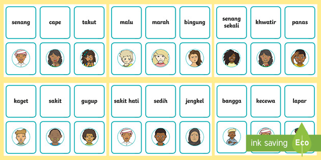 Indonesian Feelings and Emotions Matching Cards