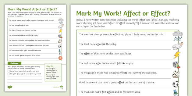 Affect Versus Effect Worksheet