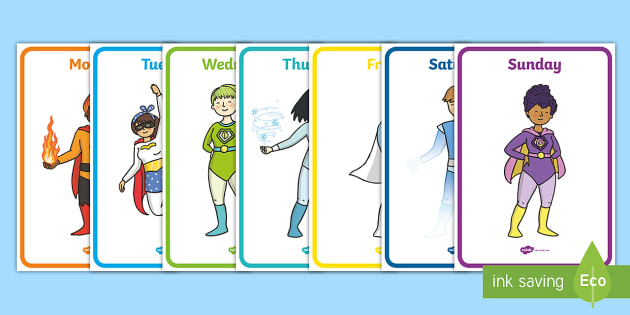Superheroes Days of the Week Display Posters - Days of the Week on Sea King