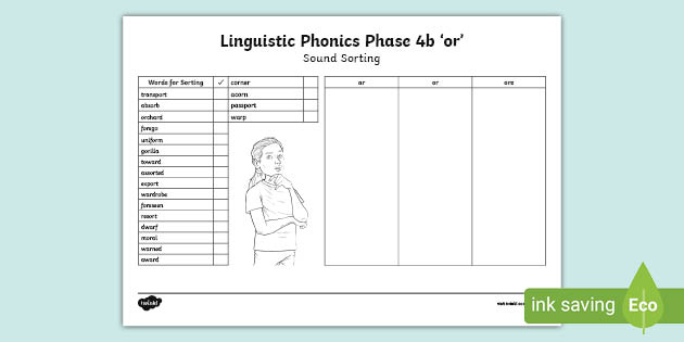 'or' Sound Sorting Activity Linguistic Phonics Phase 4b