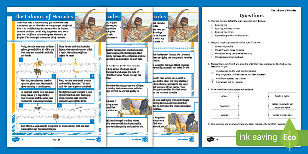 LKS2 The Labours of Hercules Differentiated Reading Comprehension Activity