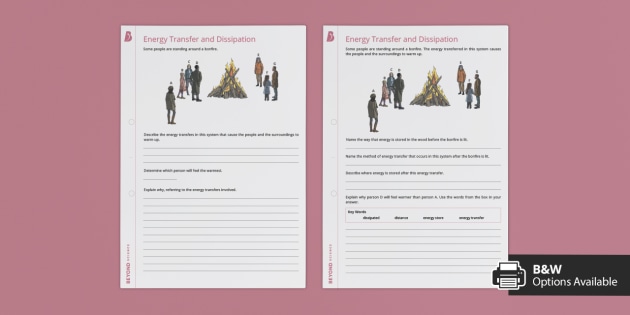 Energy Transfer and Dissipation Worksheet (teacher made)
