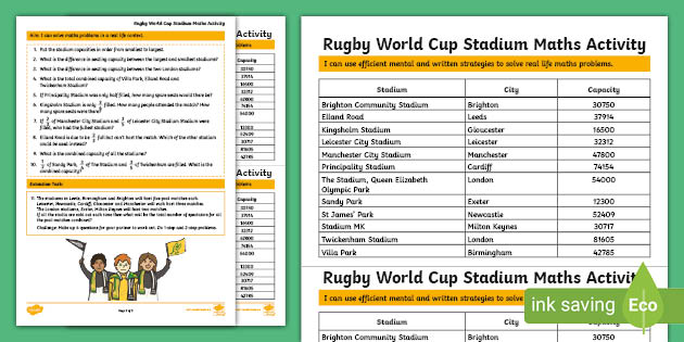 Rugby World Cup Stadium Maths Activity - Australia