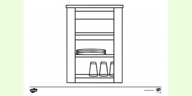 FREE! - Kitchen Cupboard with Plates and Cups Colouring Sheet
