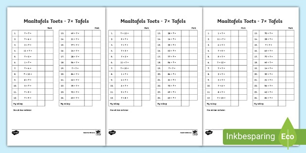 7x Tafels Toets (teacher made)
