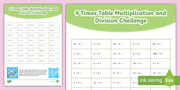 Multiplication 9 Practice Sheets 9 Times Table Word Problems Activity