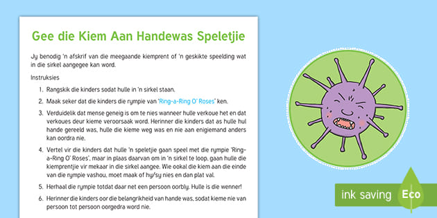 Gee die Kiem Aan Handewas Speletjie (teacher made)