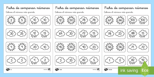 Hojas De Trabajo De Matemáticas Comparando Números