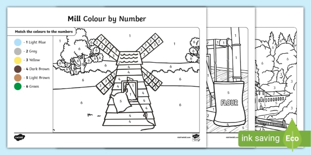 FREE! - Mill Colour by Number Pages (Hecho por educadores)