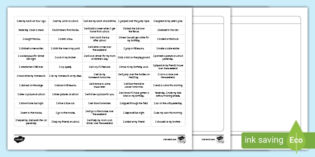 Past, Present, and Future Verbs Sorting Activity