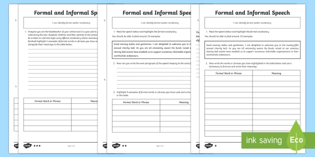 Formal and Informal Speech Differentiated Worksheet / Worksheets