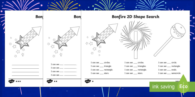 Bonfire Night 2D Shape Search Worksheet / Worksheet