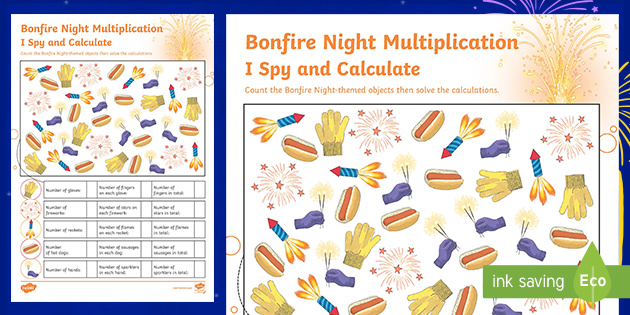 👉 Bonfire Night Multiplication I Spy and Calculate