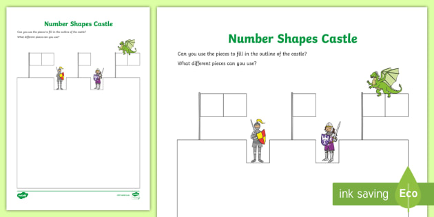 * NEW * Number Shapes Castle Outline Activity - Early Years
