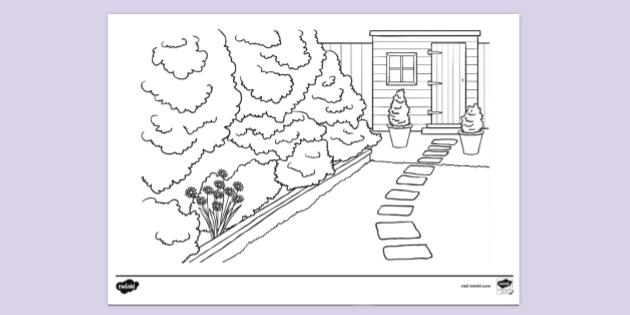 FREE! - Garden Colouring Page for Kids - Twinkl