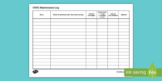 OSHC Maintenance Log