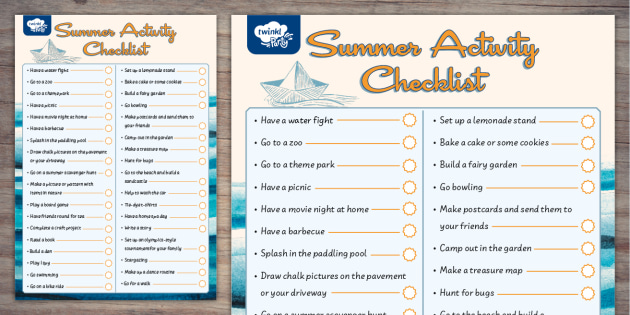 Summer Activity Checklist | Twinkl Party (teacher made)