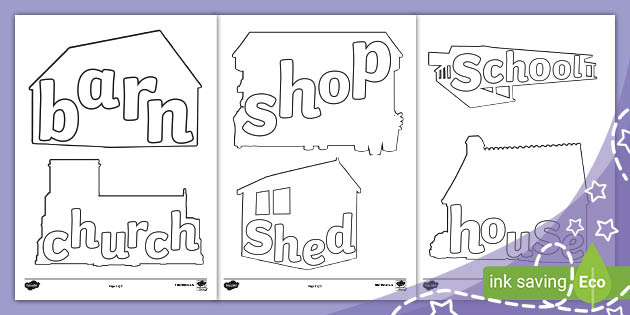 Word Colouring Pages - Buildings